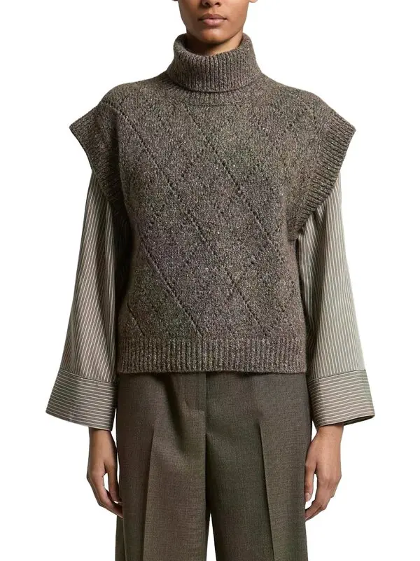Peserico Sequin-embellished Argyle Sweater - Brown