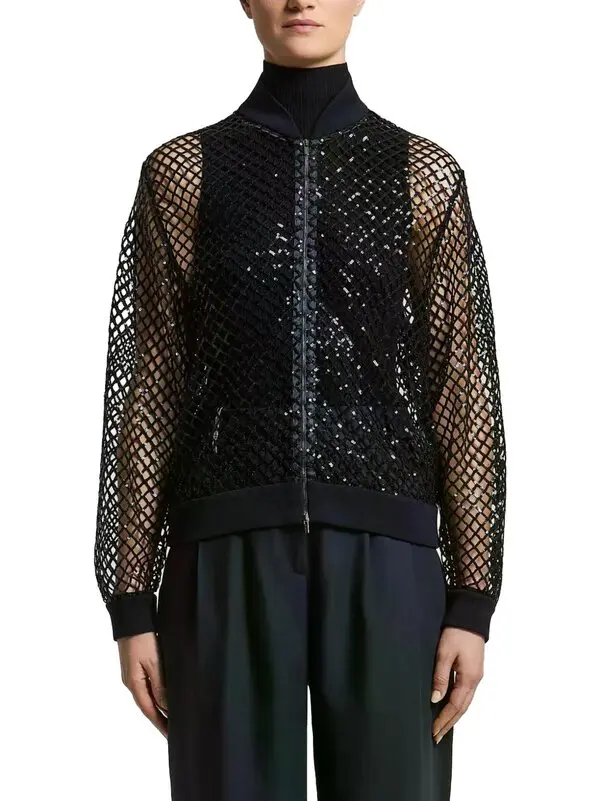 Peserico Sequin-embellished Fishnet Bomber Jacket - Blue