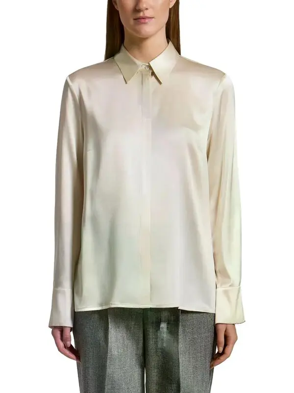 Peserico Satin-finish Concealed-fastening Blouse - Neutrals