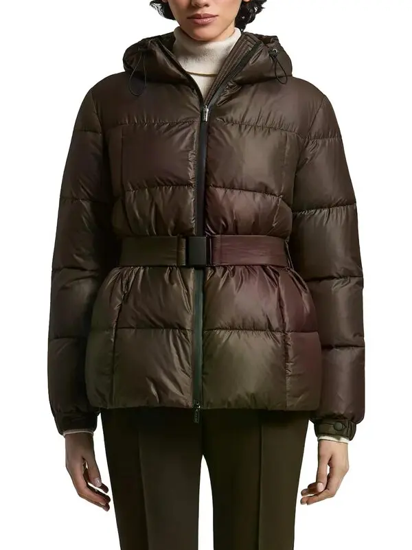 Peserico Belted Hooded Puffer Jacket - Brown