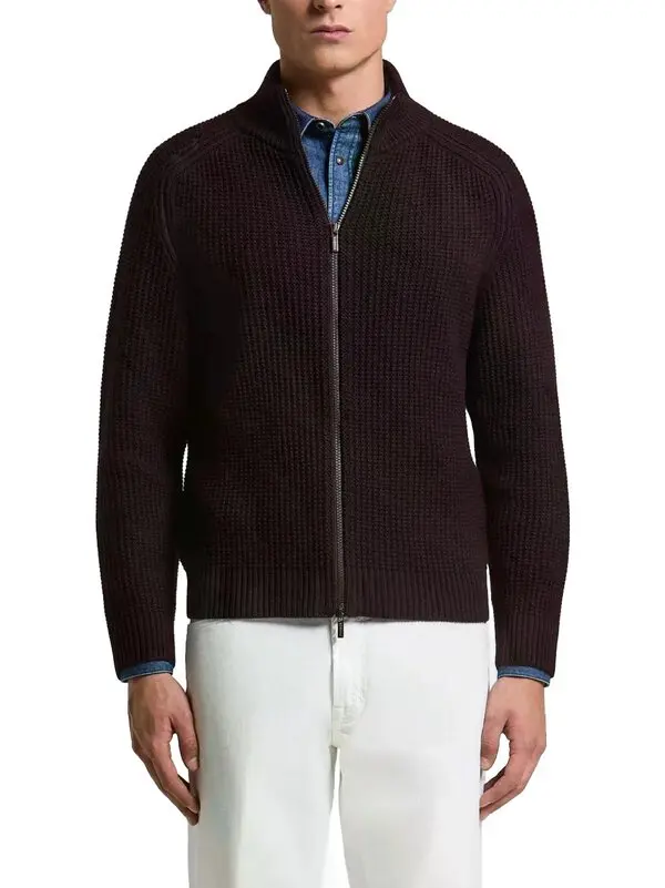 Peserico Waffle-knit Raglan-sleeve Cardigan - Red