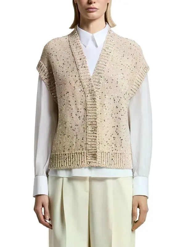 Peserico Sequin-embellished V-neck Cardigan - Neutrals