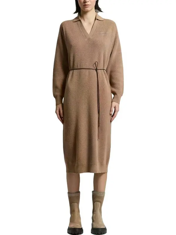 Peserico Ribbed-knit Belted Midi Dress - Neutrals