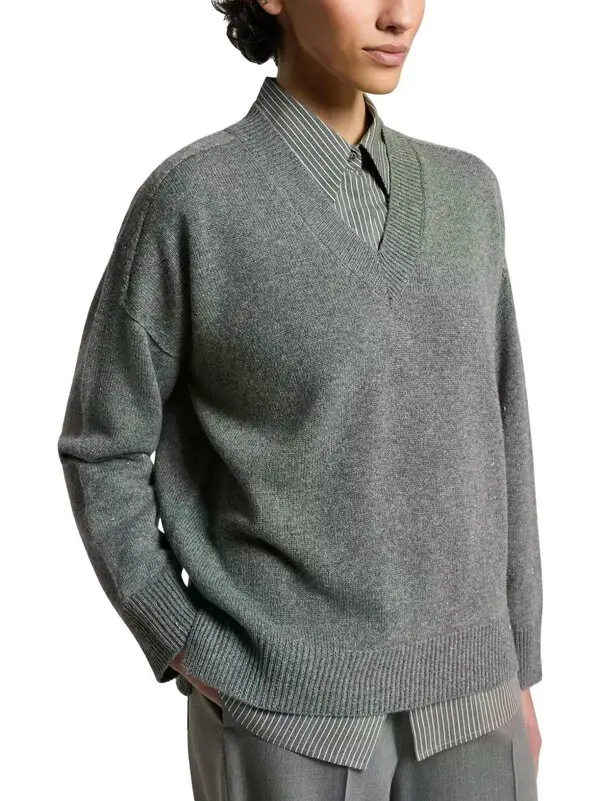 Peserico V-neck Drop-shoulder Sweater - Grey
