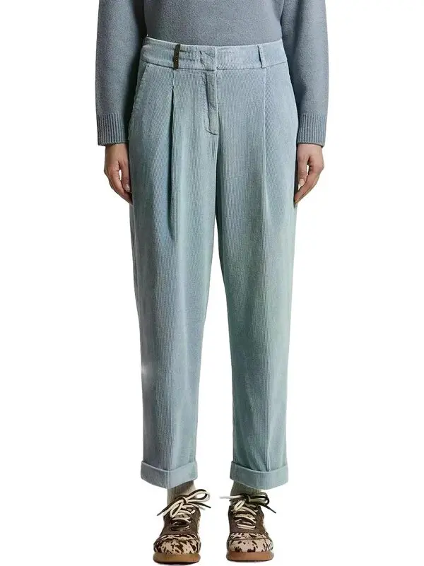 Peserico Pleated Corduroy Trousers - Blue