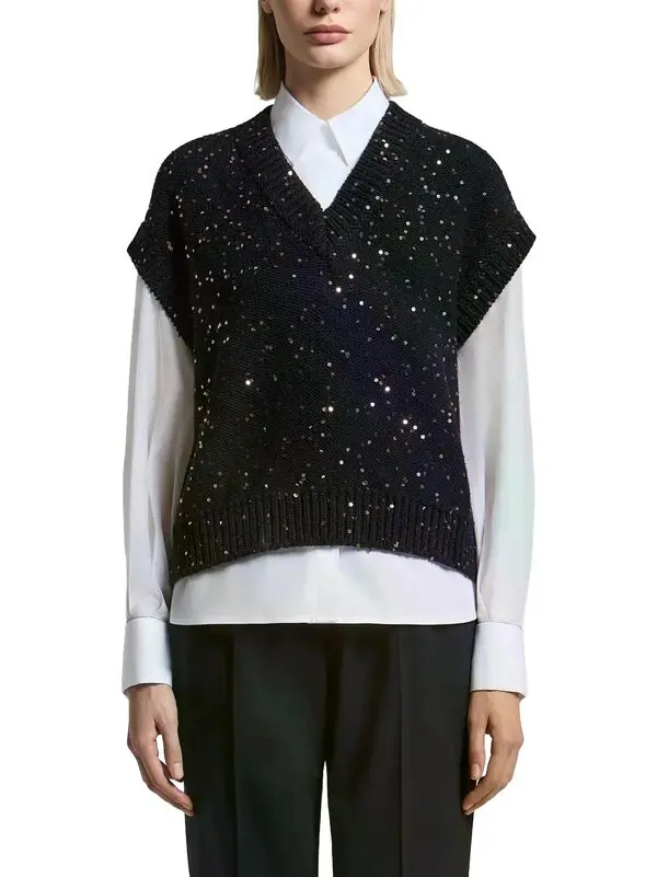Peserico Sequin-embellished V-neck Sweater - Blue