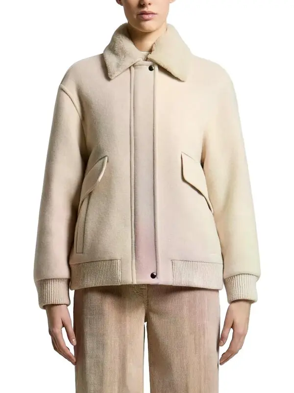 Peserico Shearling-collar Bomber Jacket - Neutrals