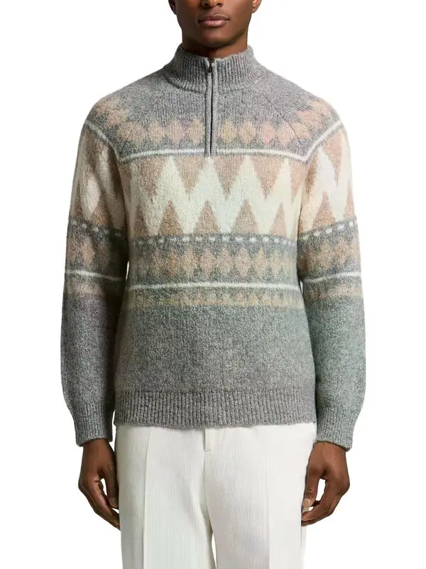 Peserico Fair Isle-intarsia Half-zip Sweater - Grey