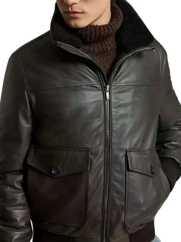 Peserico Shearling-collar Leather Jacket - Brown