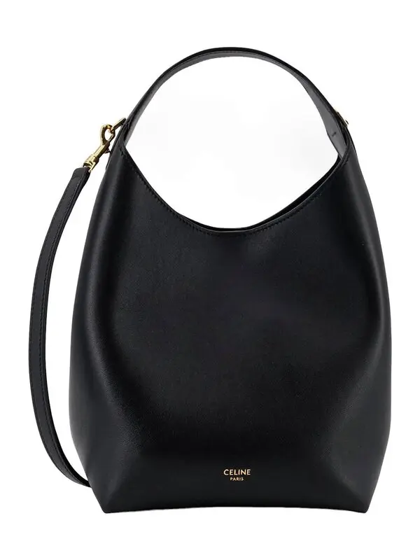 Celine Leather Shoulder Bag With Logo Lettering On The Bottom - Black
