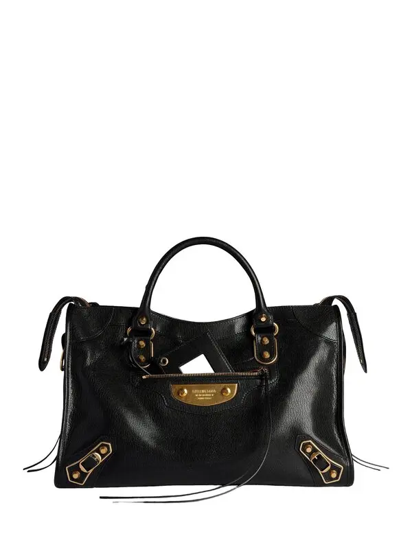 Balenciaga Le City Uptown Leather Handbag With Stud Detail - Black