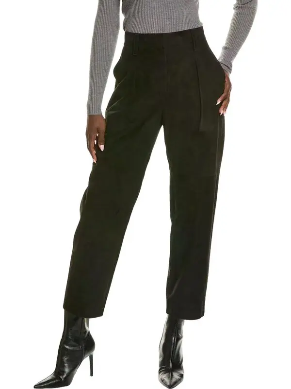 Brunello Cucinelli Pleated Leather Trousers - Black