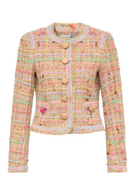 MAISON COMMON Tweed Jacket With Trim And Fringes - Sand/multicolour