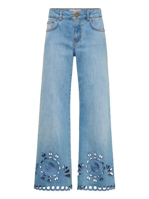 MAISON COMMON Jeans With Embroidery Opoulent Eyelet On The Hem - Jeansblue