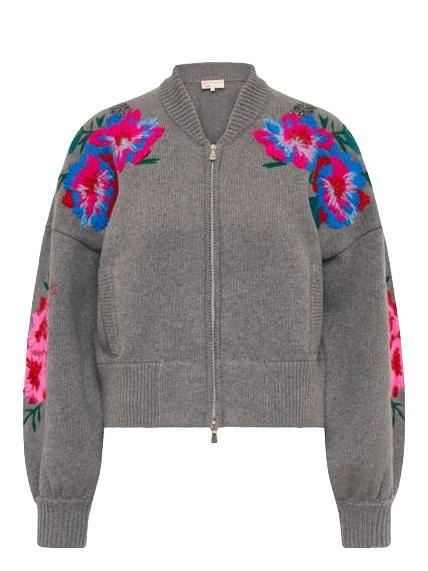 MAISON COMMON Embroidered Knit Cardigan With Zipper - Grey
