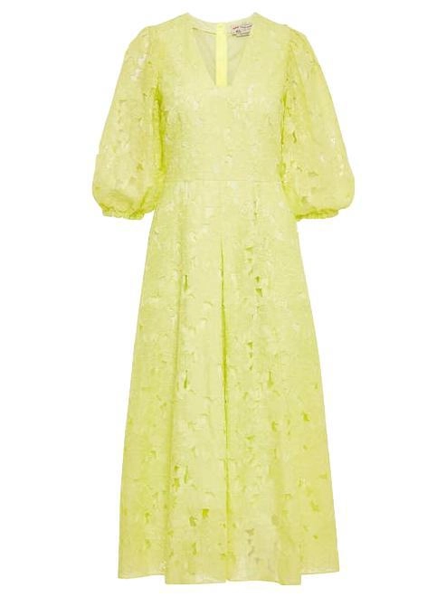 MAISON COMMON Lace Midi Dress With Balloon Sleeves - Yellow