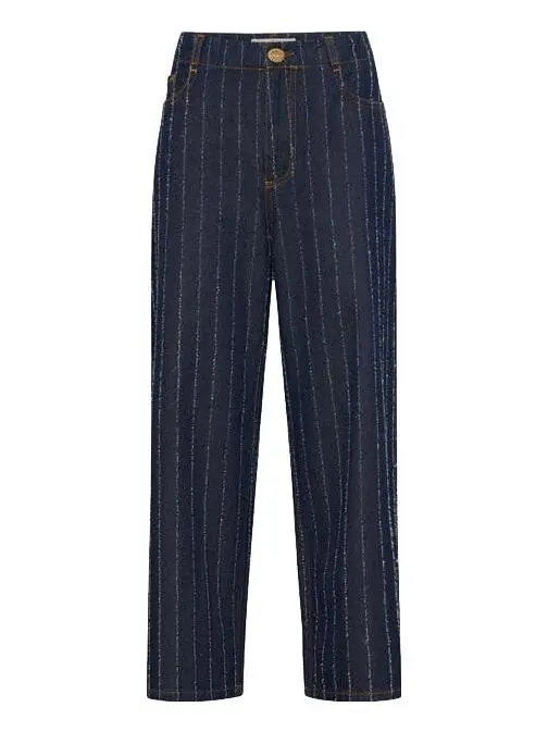MAISON COMMON Striped Cropped Jeans - Navy