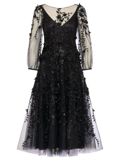 MAISON COMMON Emboidered Tulle Cocktail Dress - Black