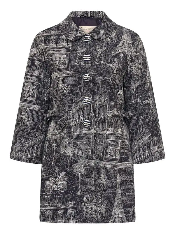 MAISON COMMON Long Jacquard Jacket With Bows - Navy