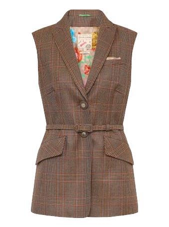 MAISON COMMON Belted Glencheck Vest - Maroon