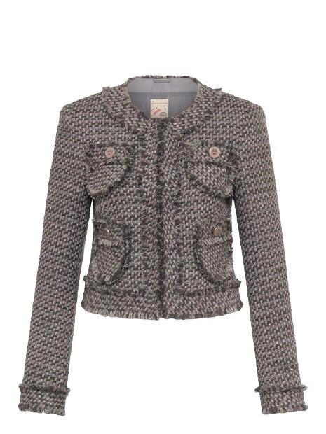 MAISON COMMON Little Tweed Jacket With Fringes - Grey