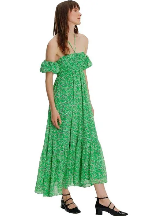 EXQUISE Halter Neck Floral Chiffon Midi Dress - Original