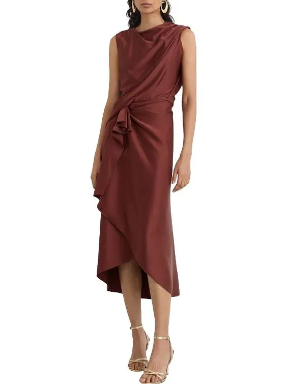 REISS Mabel Ruffled Dress - Rust Orange