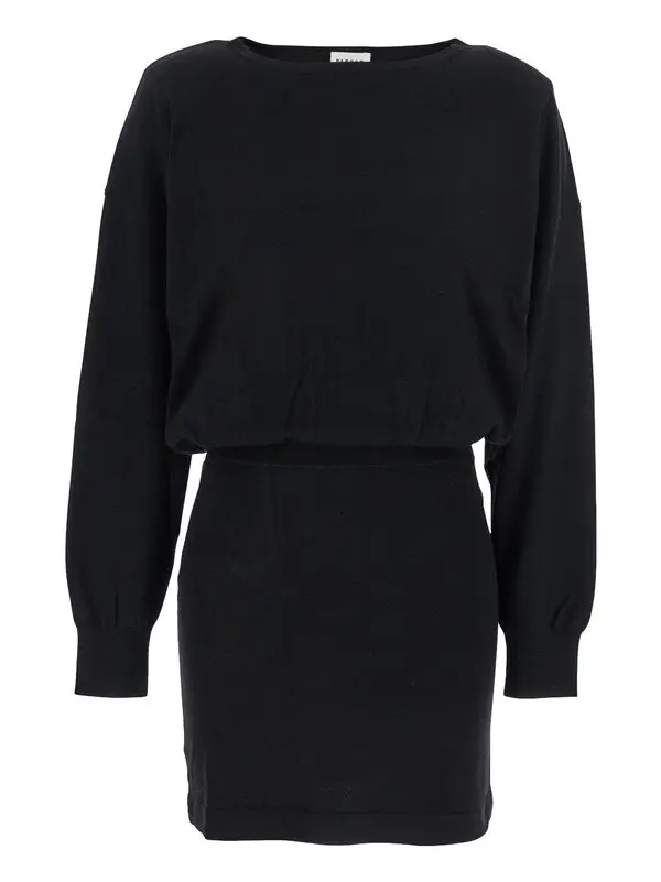P.a.r.o.s.h Black Dress With Boat Neck In Wool And Cashmere Blend - Multicolor