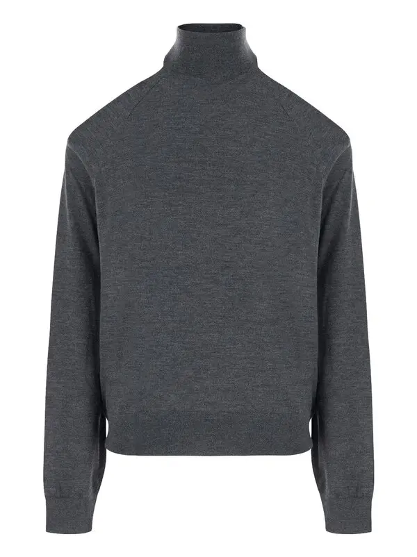 Fendi Grey Turtleneck Sweater With Logo Embroidery And Ribbed Trims In Cashmere For - Multicolor