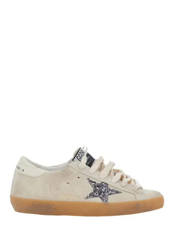 GOLDEN GOOSE Superstar' Beige Low Top Sneakers With Glitter Star Patch And Logo Lettering On The Heel In Suede For - Cream