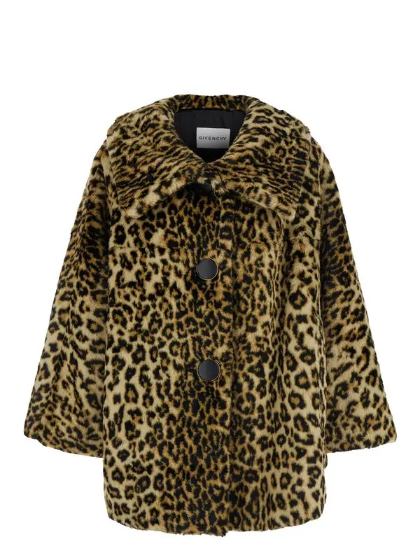 Givenchy Brown Fur Coat With Oversized-collar And Leopard Motif In Faux Fur For - Multicolor