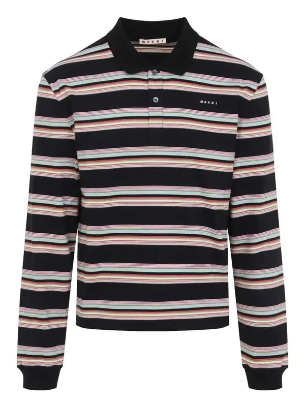 Marni Striped Long-sleeve Polo Shirt - Black