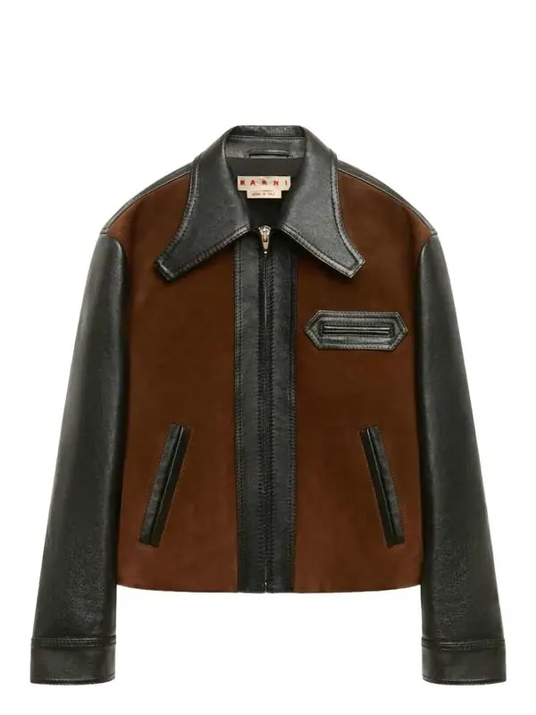 Marni Leather Jacket With Split-leather Front Panel - Black