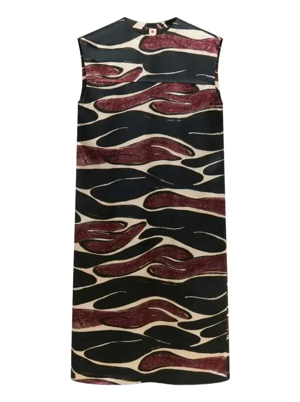 Marni Viscose Dress With Crimson Wave Print - Black