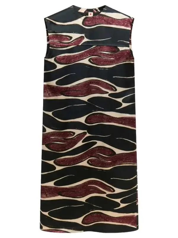 Marni Viscose Dress With Crimson Wave Print - Black