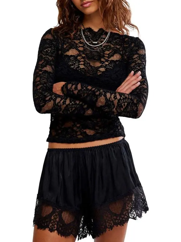 Free People Intimately Fp Raising Eyebrows Lace Top - Black