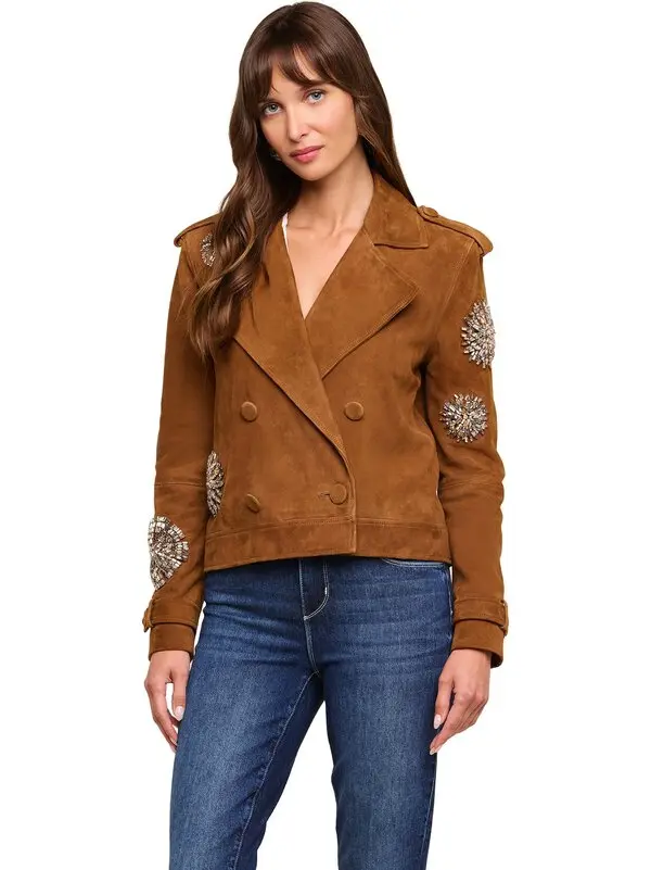 L'Agence Xoey Cropped Crystal Trench Coat - Walnut