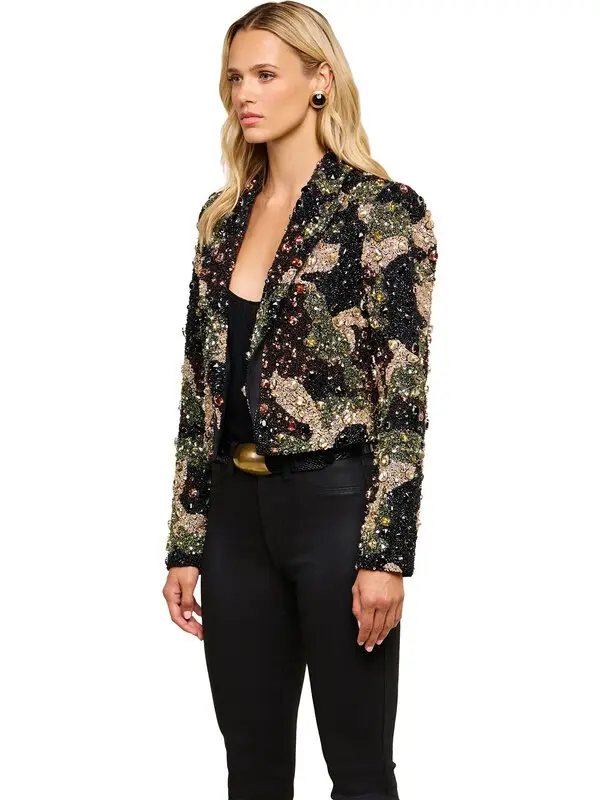 L'Agence Jen Crystal Blazer - Multi Sequin Camo