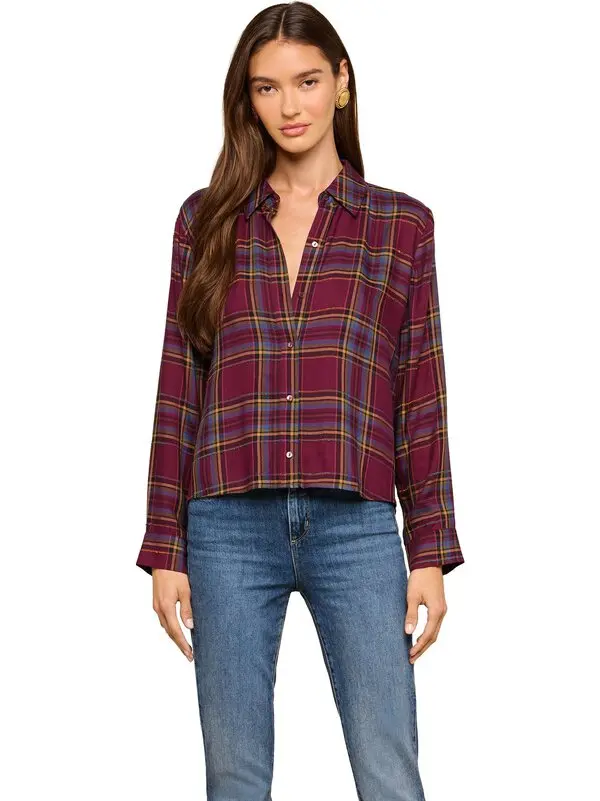L'Agence Suzette Shirt - Dark Plum Multi Plaid