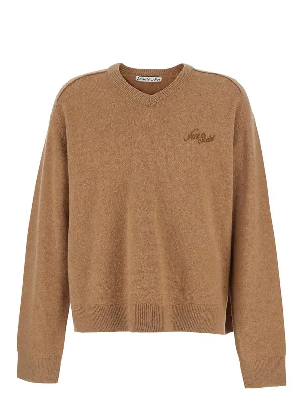Acne Studios Beige Sweater With High Collar And Long Sleeves In Wool - Cream
