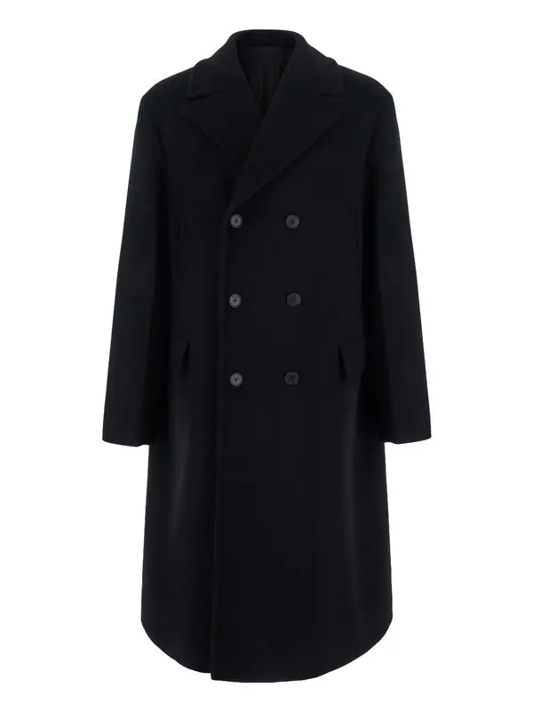 Fendi Black Double-breasted Coat With Wide Notched Revers In Wool For - Multicolor