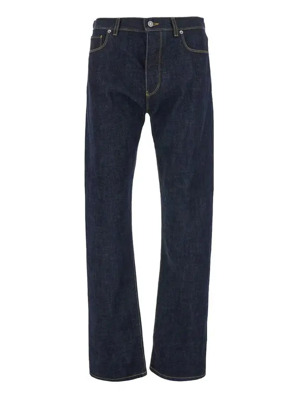 Fendi Blue Jeans With Logo Patch On The Back And Contrasting Stitching In Denim For - Multicolor