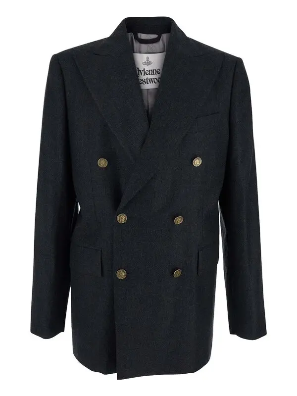 VIVIENNE WESTWOOD Grey Double-breasted Jacket With Wide Peak Lapels In Wool - Multicolor