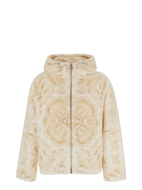 Casablanca Faux Fur Hoodie With Hood And Pockets In 30% Wool 35% Polyester 20% Fabric 15% Acetate Beige - Multicolor