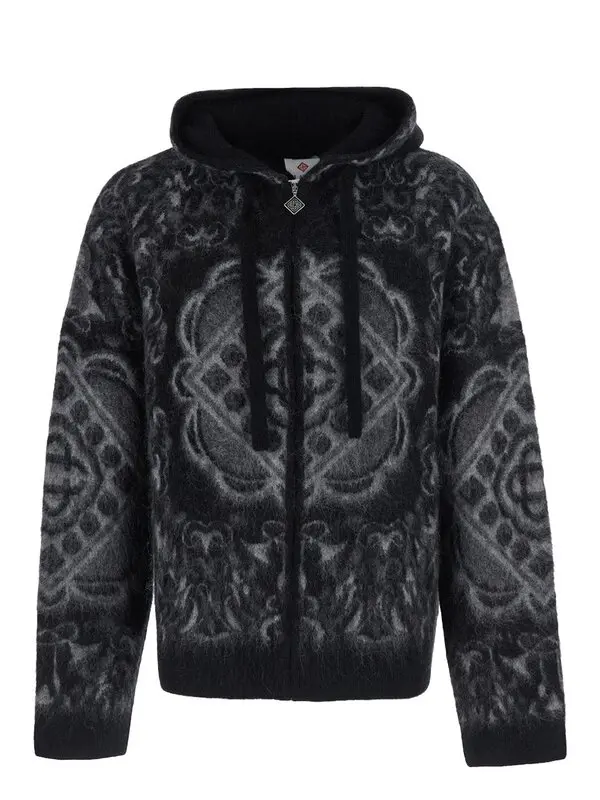 Casablanca Carpet Mohair Hoodie With Hood And Long Sleeves In Wool, Alpaca And Fabric In Black For - Multicolor