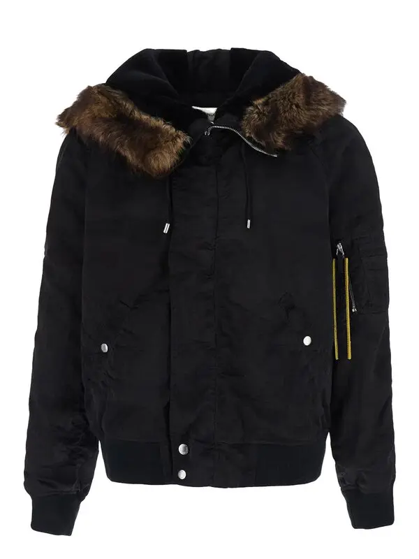 Fendi Black Bomber Jacket With Maxi Hood And Zip Pocket On The Sleeve In Black Tech Fabric For - Multicolor