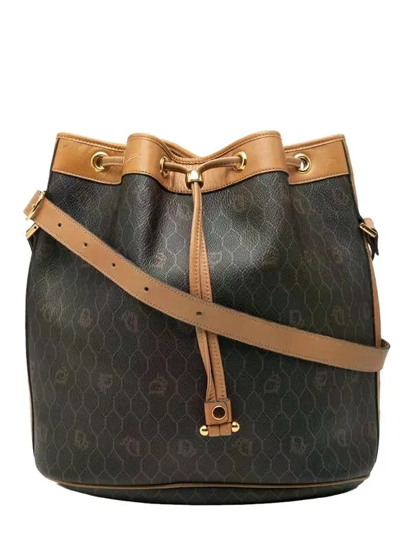 Dior 20th Century Honeycomb Coated Canvas Drawstring Bucket Bag - Black