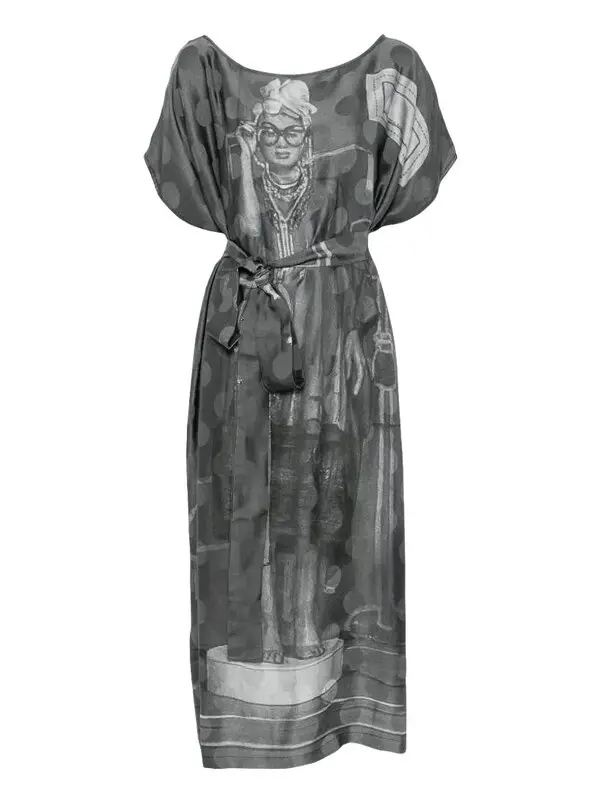 BARBARA BOLOGNA Graphic-print Belted Kaftan - Grey