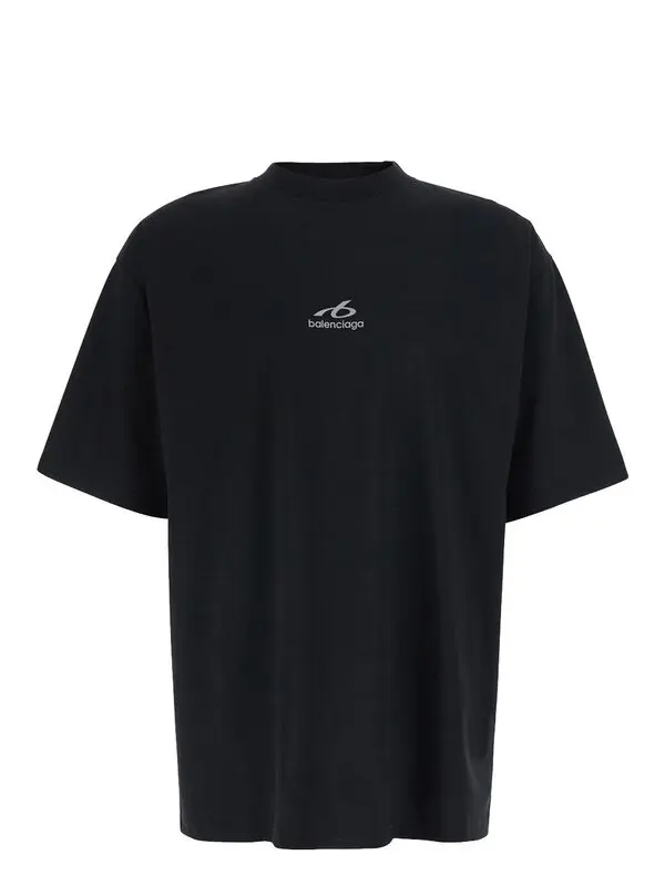 Balenciaga Crew Neck T-shirt With Logo Lettering On Front And Back In Cotton For - Black