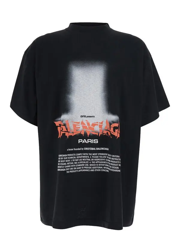 Balenciaga Crew Neck T-shirt With Maxi Logo Print On The Front In Cotton For - Black